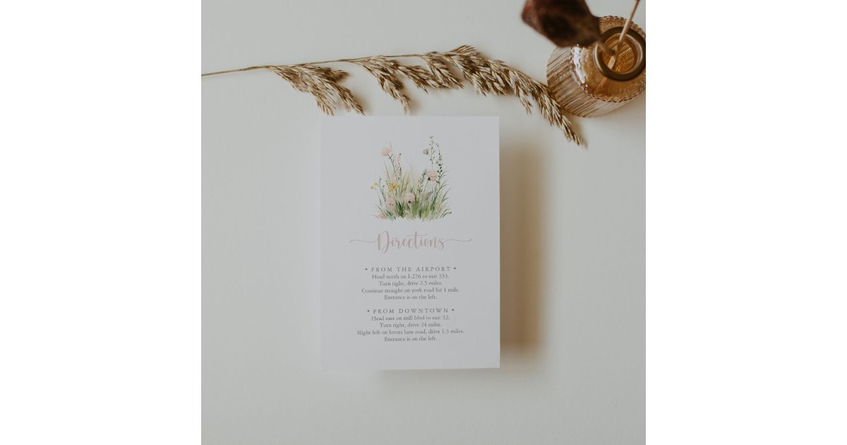 Greenery Boho Wildflower Wedding Directions Enclosure Card | Zazzle