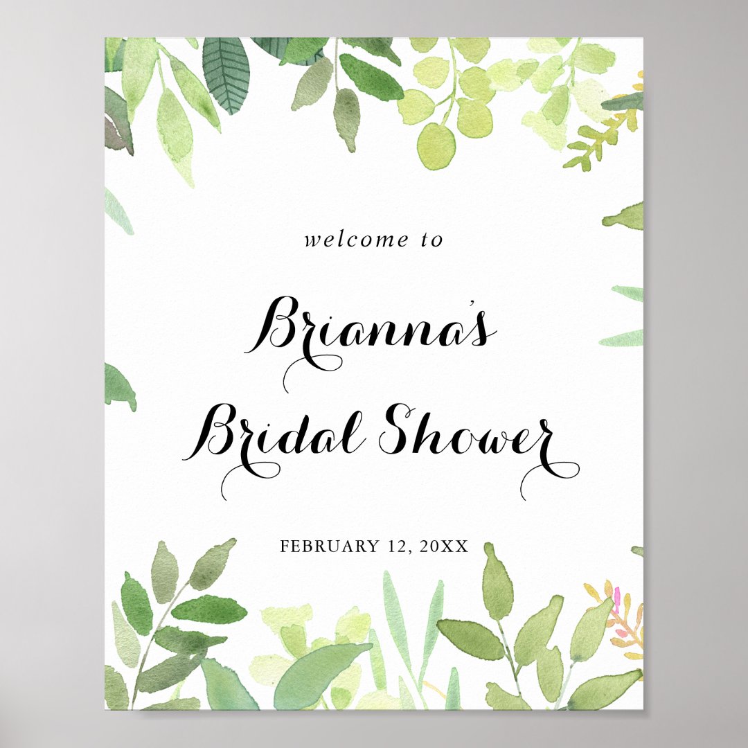 Greenery Botanical Bridal Shower Welcome Poster | Zazzle