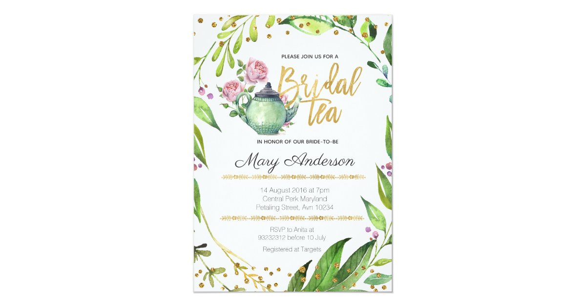 Greenery Botanical Bridal Tea Party Invitation | Zazzle.com