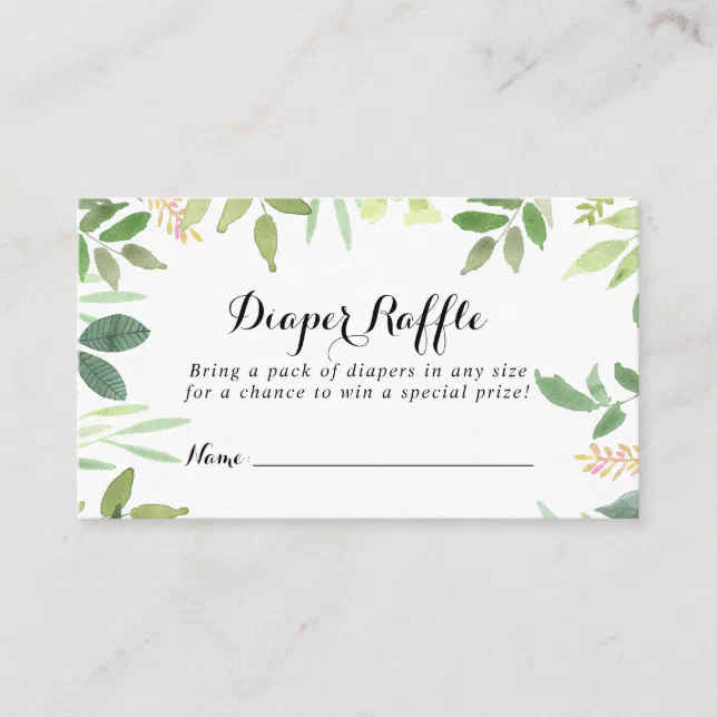 Greenery Botanical Foliage Diaper Raffle Ticket Enclosure Card | Zazzle