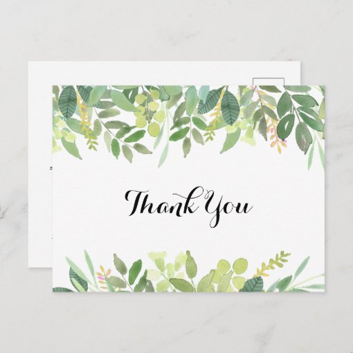 Greenery Botanical Foliage Thank You Postcard | Zazzle