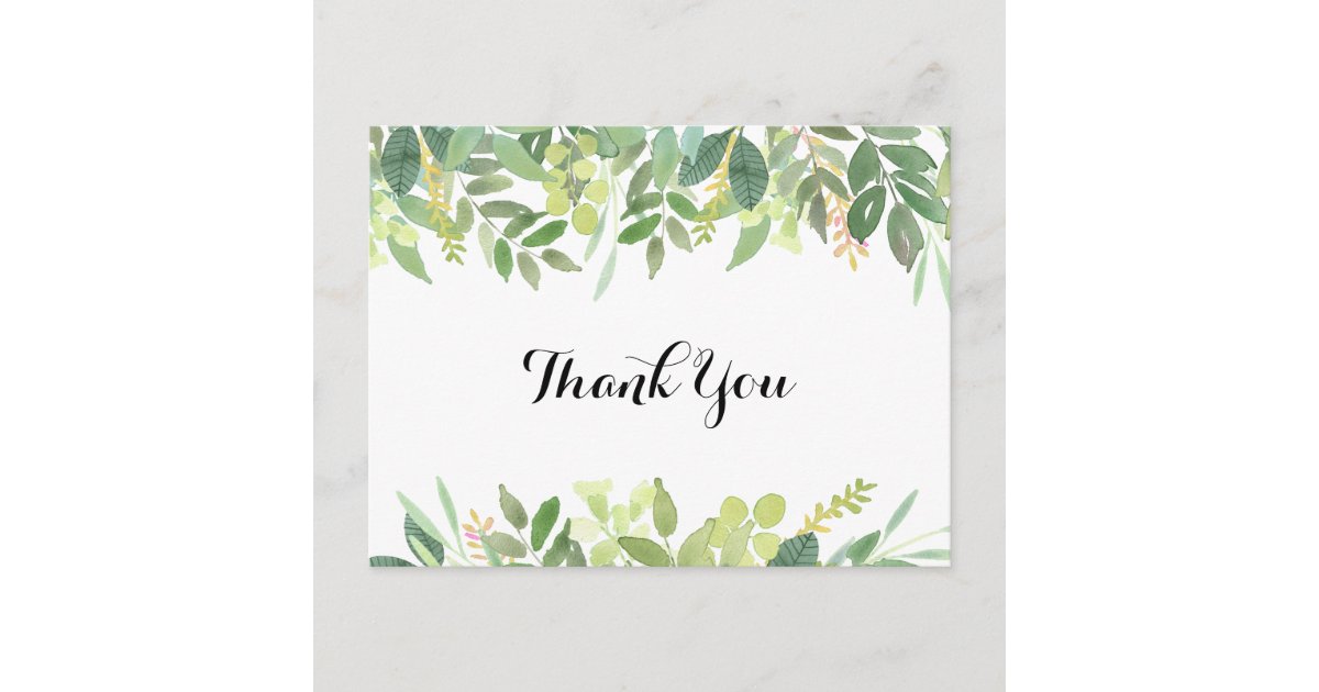 Greenery Botanical Foliage Thank You Postcard | Zazzle