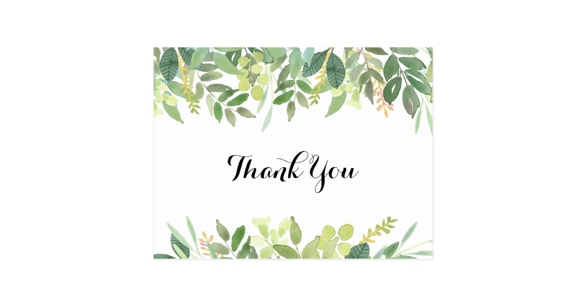 Greenery Botanical Foliage Thank You Postcard | Zazzle.com