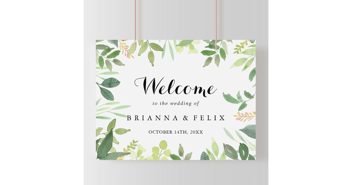 Greenery Botanical Foliage Wedding Welcome Sign | Zazzle