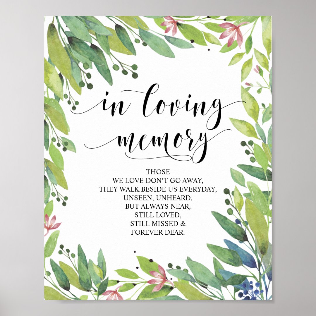 Greenery Botanical In Loving Memory Memorial Sign | Zazzle