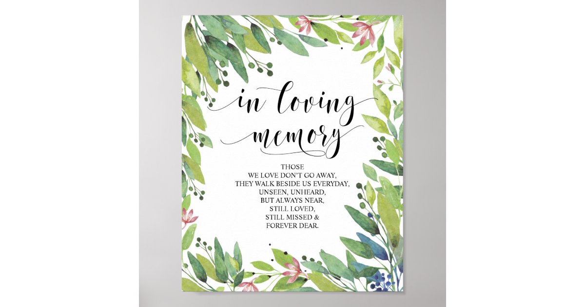 Greenery Botanical In Loving Memory Memorial Sign | Zazzle