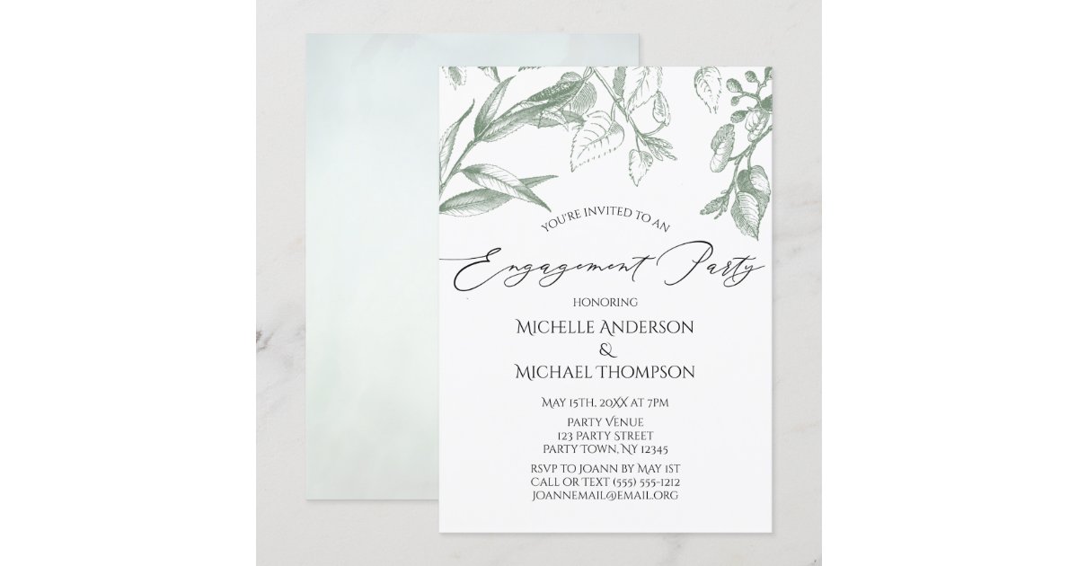 Greenery Botanical Leaves Engagement Party Invitation | Zazzle