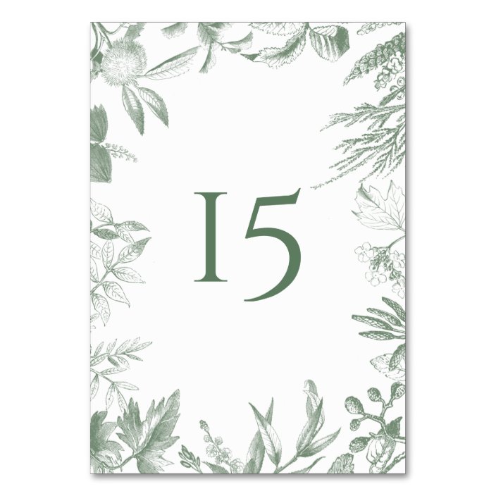 Greenery Botanical Leaves Watercolor Table Number | Zazzle