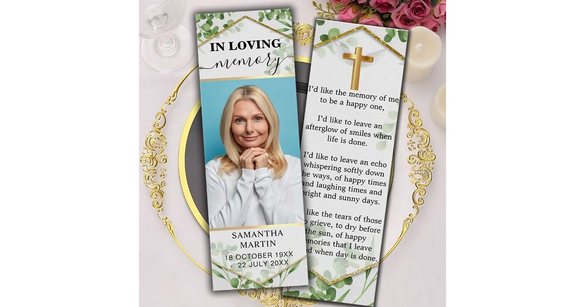 Greenery Botanical Memorial Funeral Bookmark | Zazzle