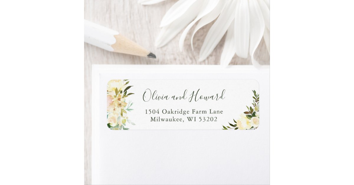 Greenery Botanical Watercolor Ivory White Floral Label | Zazzle