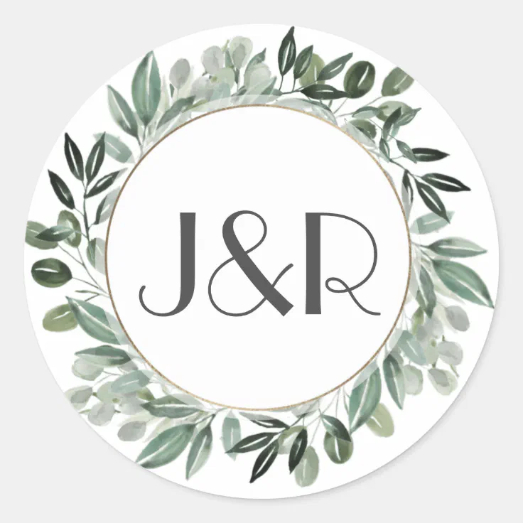 Greenery Bouquet, Rich dark Green, Monogram Label | Zazzle