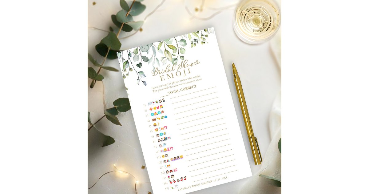Greenery Bridal Shower Emoji Pictionary Game Flyer | Zazzle