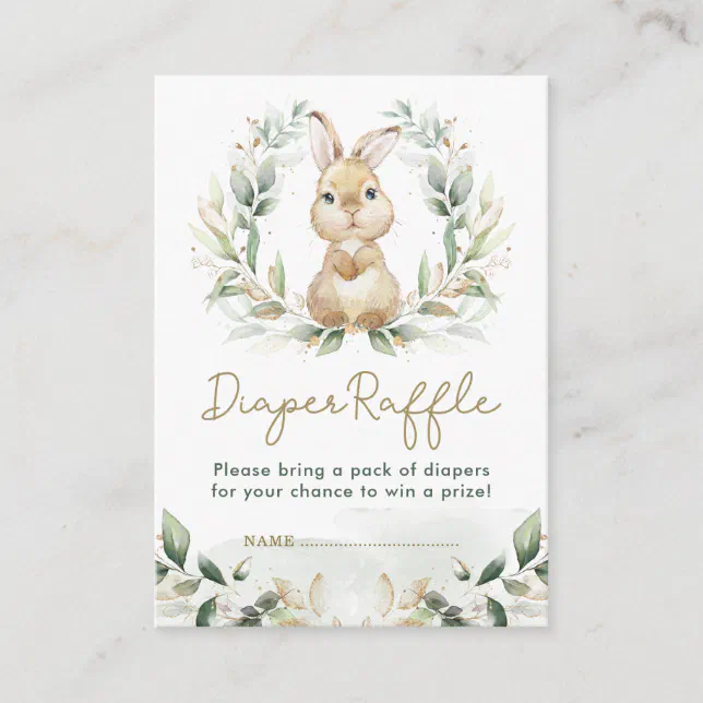 Greenery Bunny Rabbit Diaper Raffle Baby Shower Enclosure Card | Zazzle