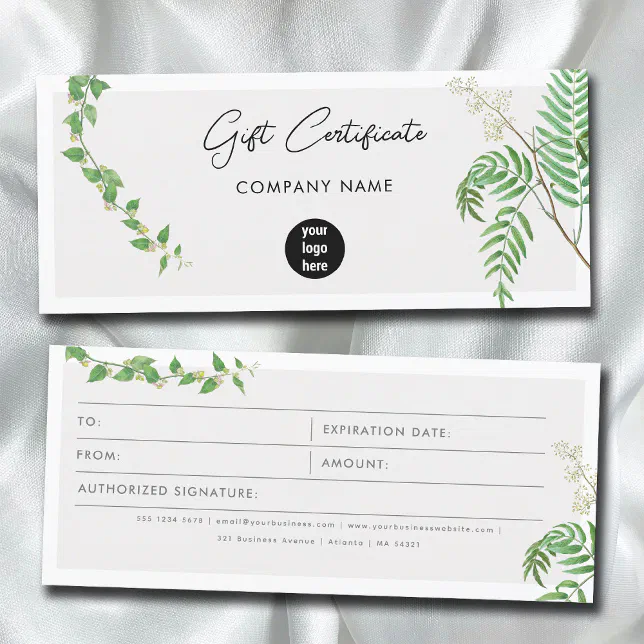 Greenery Business Logo Gift Certificate Voucher | Zazzle