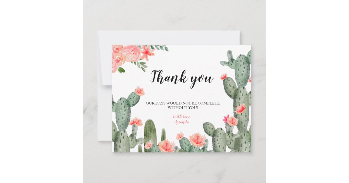 Greenery Cactus Thank you card | Zazzle