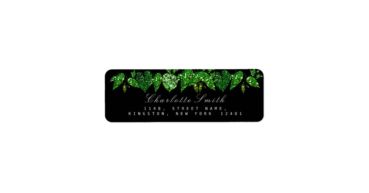 Greenery Cali Black Glitter Woodland Ivy Leaf RSVP Label | Zazzle