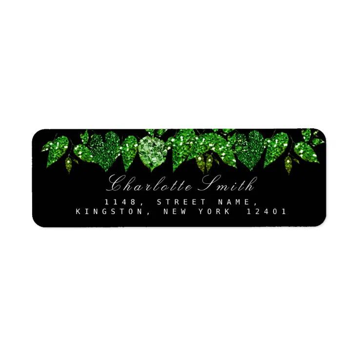 Greenery Cali Black Glitter Woodland Ivy Leaf RSVP Label | Zazzle
