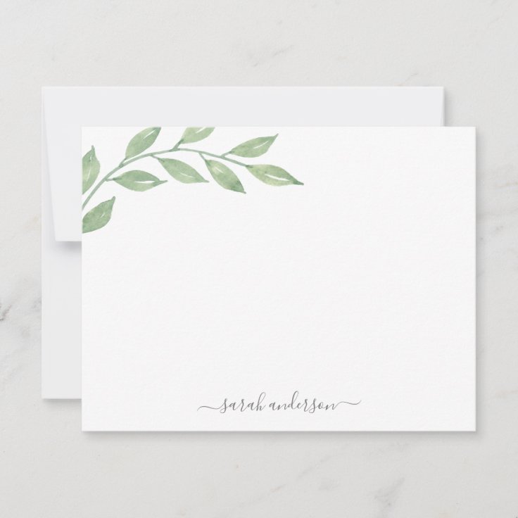 Greenery Calligraphy Personalized Stationery Note Card | Zazzle