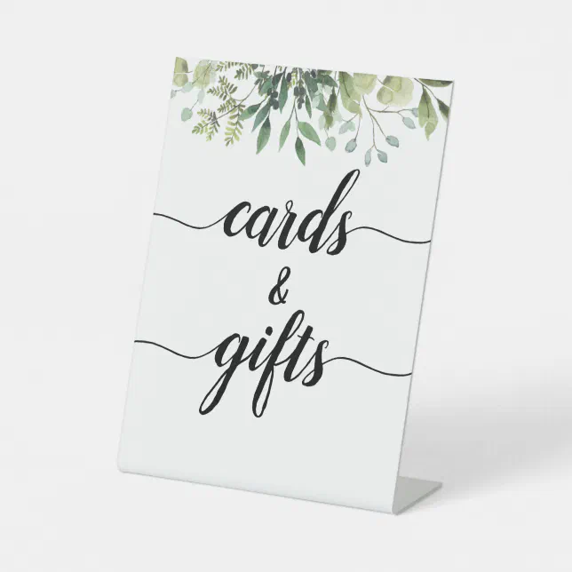 Greenery Calligraphy Wedding Cards and Gifts Pedestal Sign | Zazzle