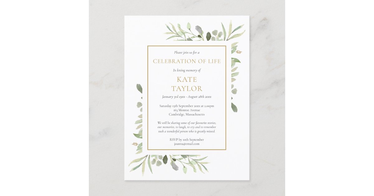 Greenery Celebration of Life Photo Invitation | Zazzle.com