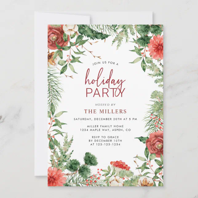 Greenery Christmas Holiday Party Invitation | Zazzle