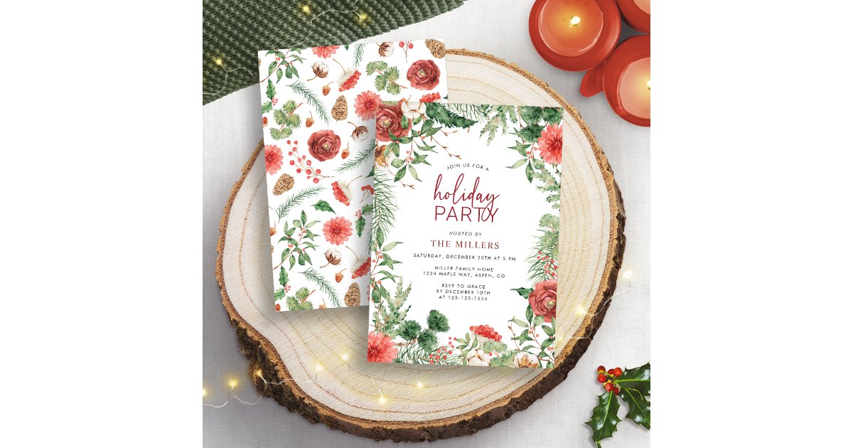 Greenery Christmas Holiday Party Invitation | Zazzle