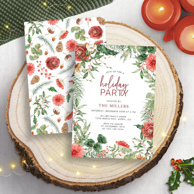Greenery Christmas Holiday Party Invitation | Zazzle