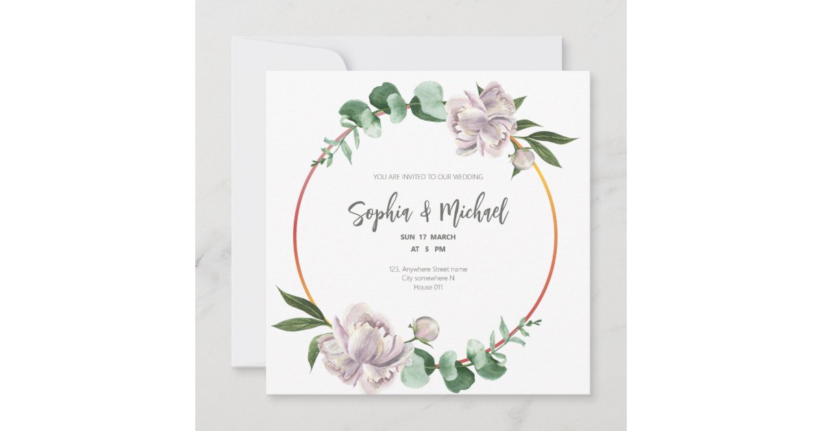 Greenery Circle Frame Elegant wedding card | Zazzle