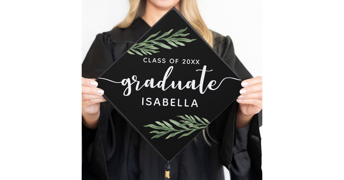 Greenery Class of 2025 Graduate Calligraphy Graduation Cap Topper | Zazzle