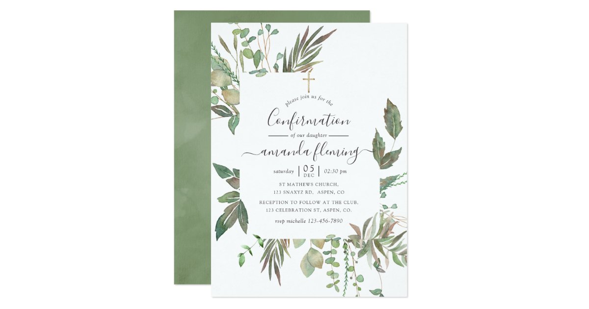 Greenery Confirmation Invitation | Zazzle.com