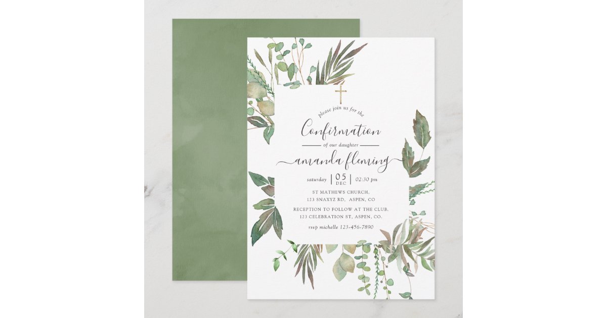 Greenery Confirmation Invitation | Zazzle