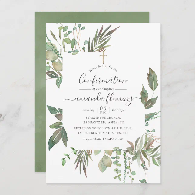 Greenery Confirmation Invitation | Zazzle
