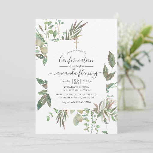 Greenery Confirmation Invitation | Zazzle