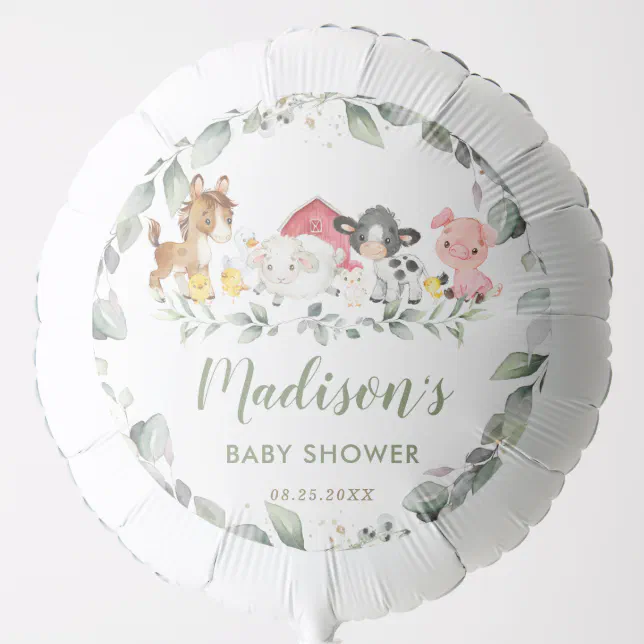 Greenery Cute Farm Animals Birthday Baby Shower Balloon | Zazzle