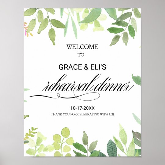 Greenery Destination Rehearsal dinner Welcome Poster | Zazzle.com