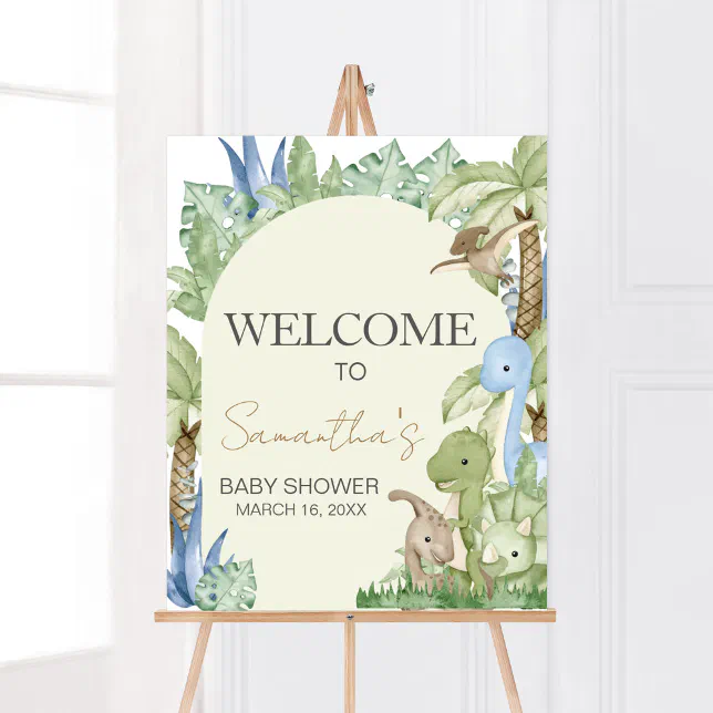 Greenery Dinosaur Baby Shower Welcome Poster | Zazzle