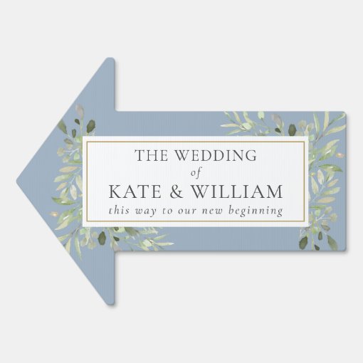Greenery Dusty Blue Wedding This Way Arrow Sign | Zazzle
