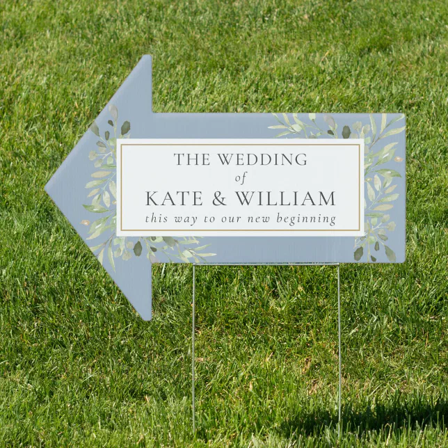 Greenery Dusty Blue Wedding This Way Arrow Sign | Zazzle