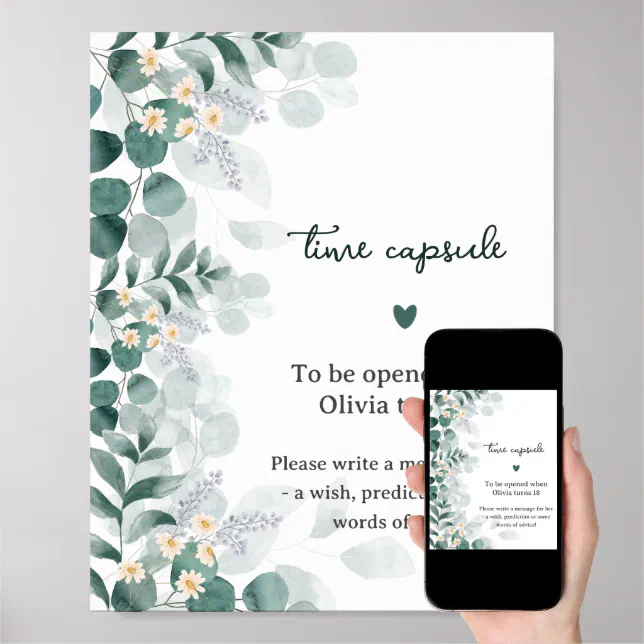 Greenery Elegant Eucalyptus Time Capsule Poster | Zazzle