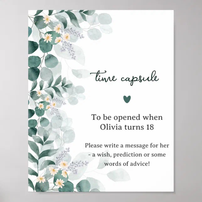 Greenery Elegant Eucalyptus Time Capsule Poster | Zazzle