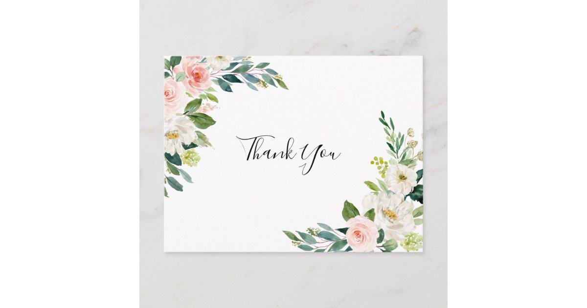 Greenery Elegant Floral Thank You Postcard | Zazzle
