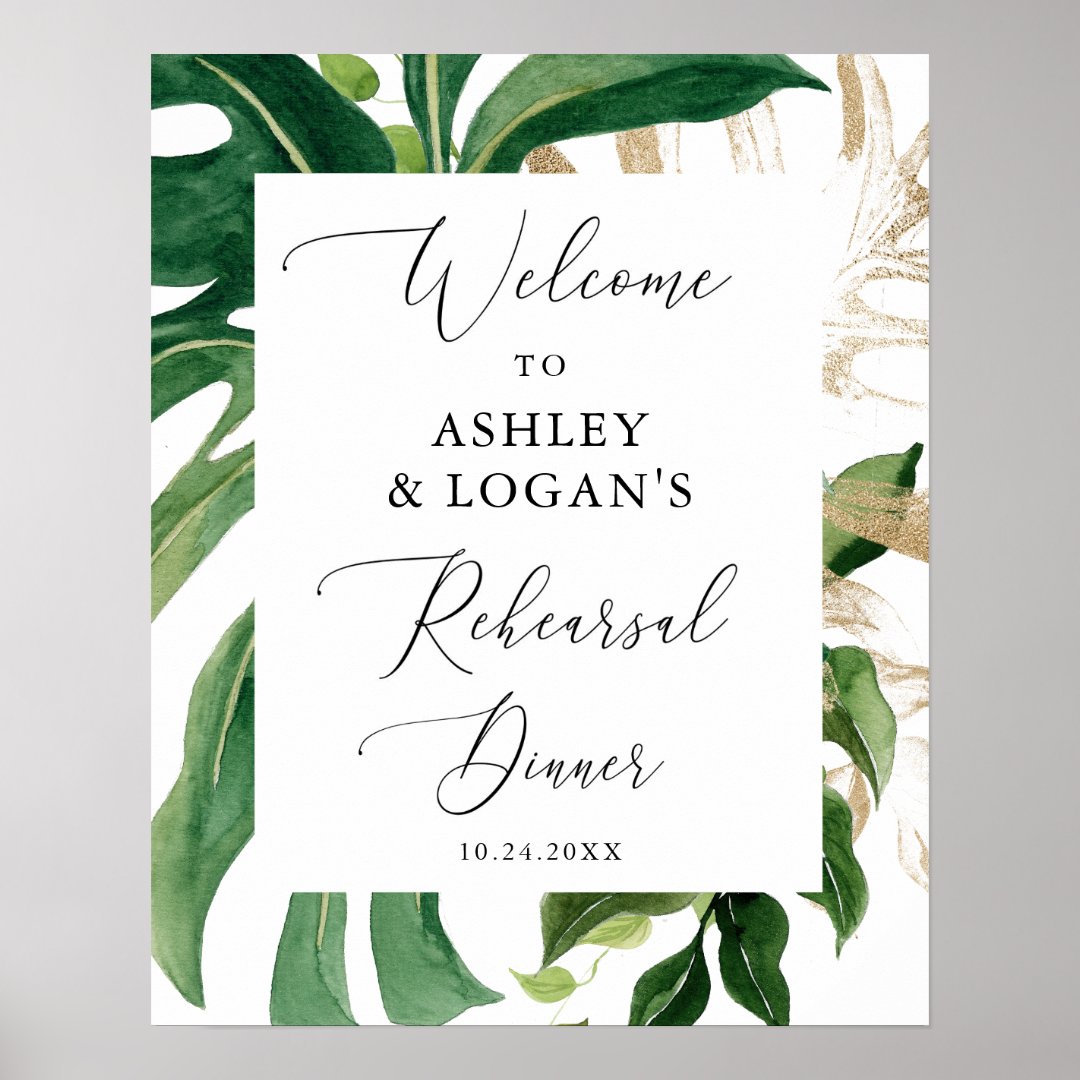 Greenery Elegant Rehearsal Dinner Welcome Poster | Zazzle