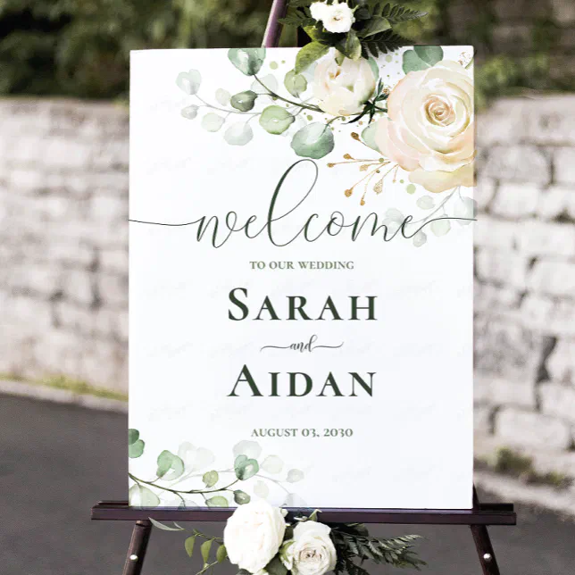 Greenery elegant rose welcome sign Foam Boards | Zazzle