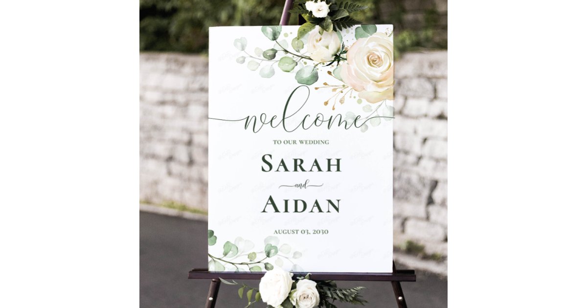 Greenery elegant rose welcome sign Foam Boards | Zazzle