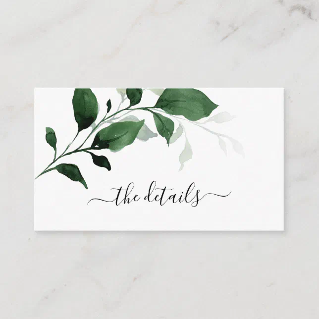 Greenery Emerald Green Foliage Wedding Details Enc Enclosure Card | Zazzle
