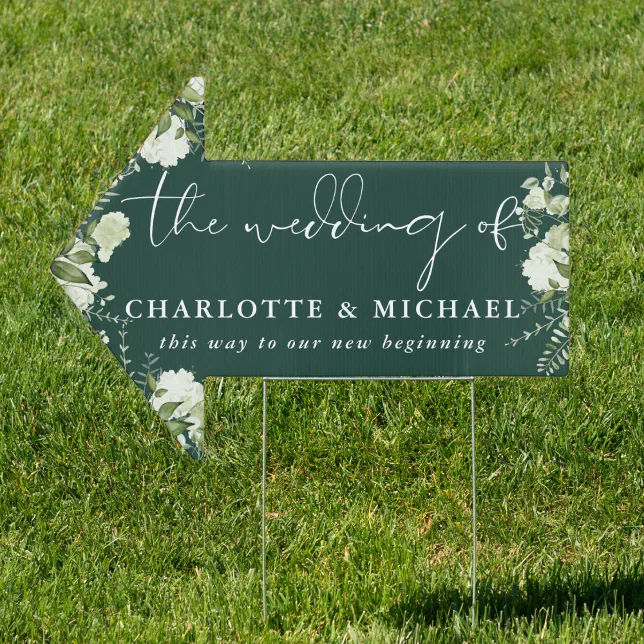 Greenery Emerald Wedding This Way Arrow Sign | Zazzle