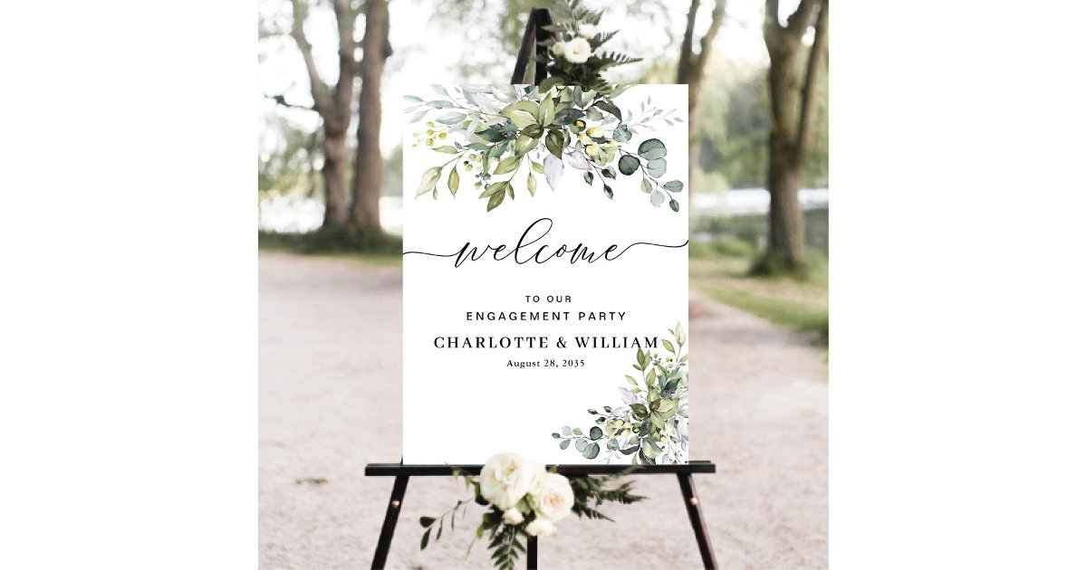 Greenery Engagement Party Poster | Zazzle