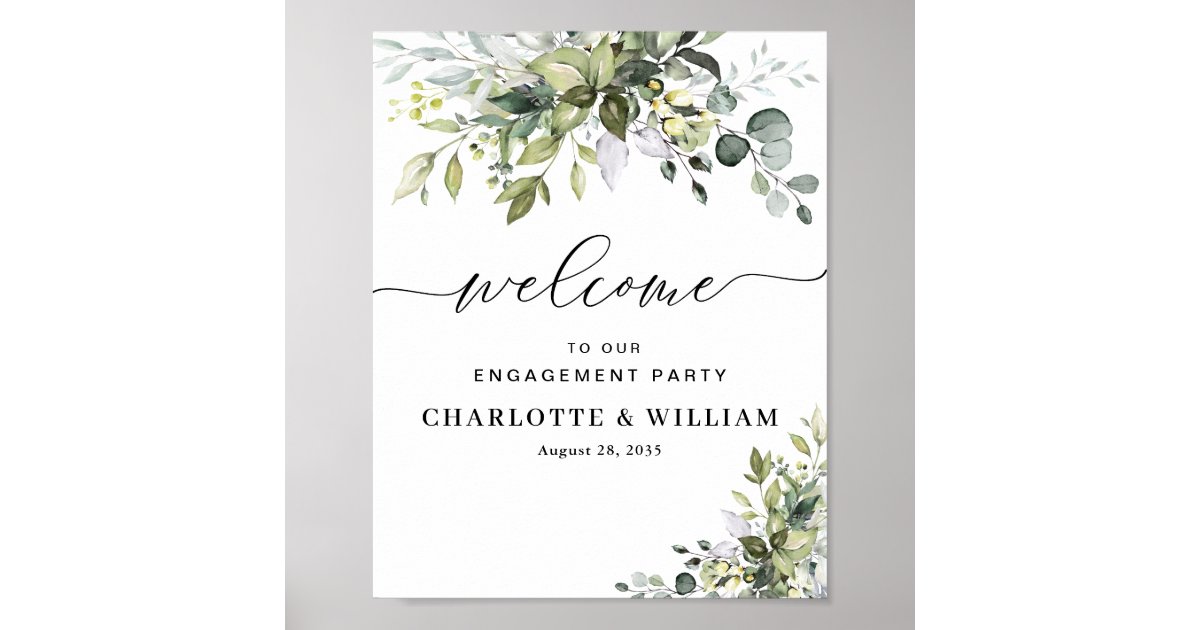 Greenery Engagement Party Poster | Zazzle
