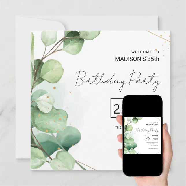 Greenery Eucalyptus Birthday Invitation | Zazzle