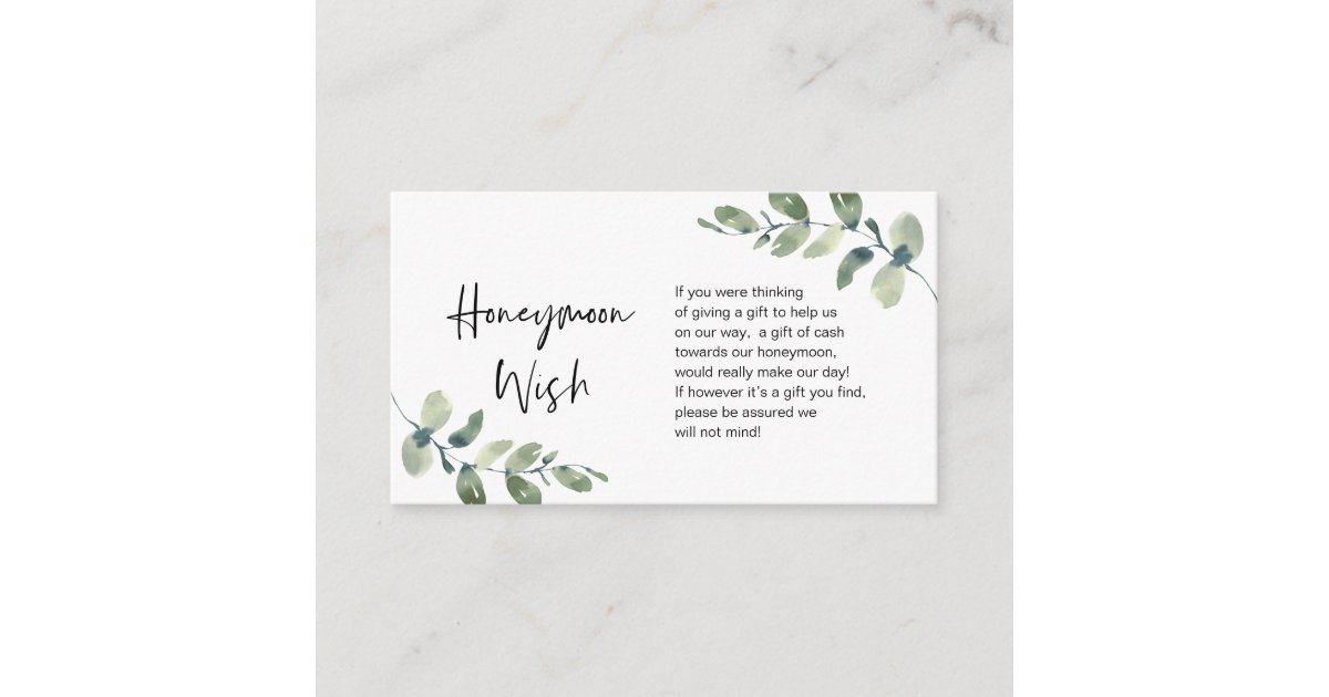 Greenery Eucalyptus, Black ink, Honeymoon Wish Enc Enclosure Card | Zazzle